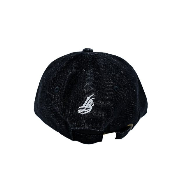 Cursive LB White On Black Denim Unstructured Dad Hat – Long Beach ...