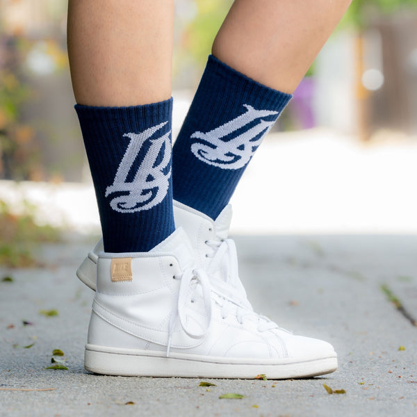 Cursive LB Navy Long Beach Socks – Long Beach Clothing Co.