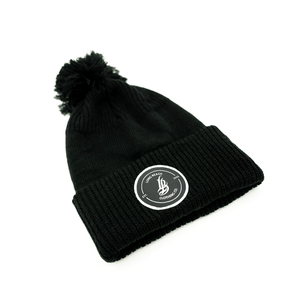 Cursive LB Patch Black Giant Pom Beanie – Long Beach Clothing Co.